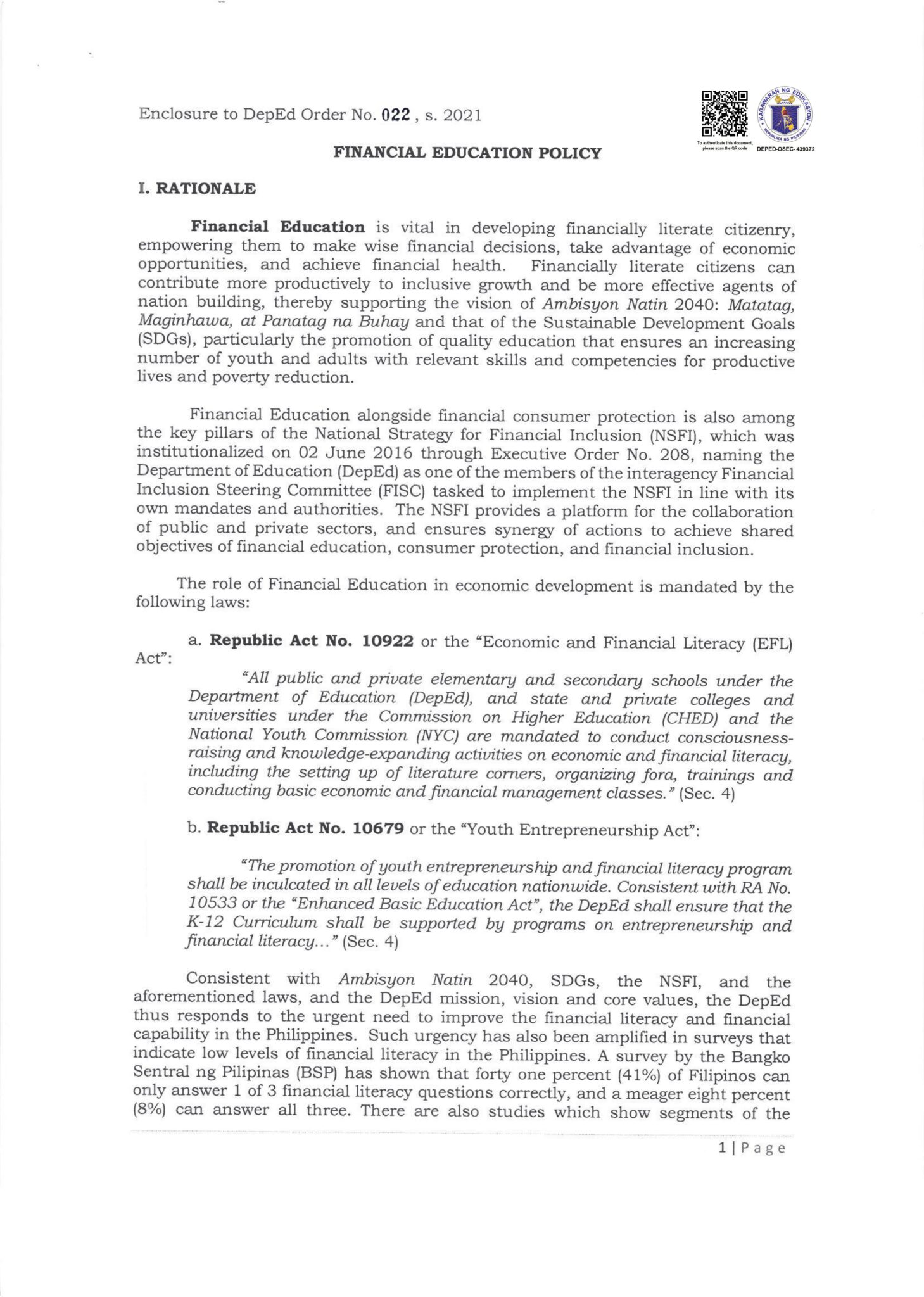 DepEd Financial Education Policy (DepEd Order No. 22, s. 2021) - TeacherPH