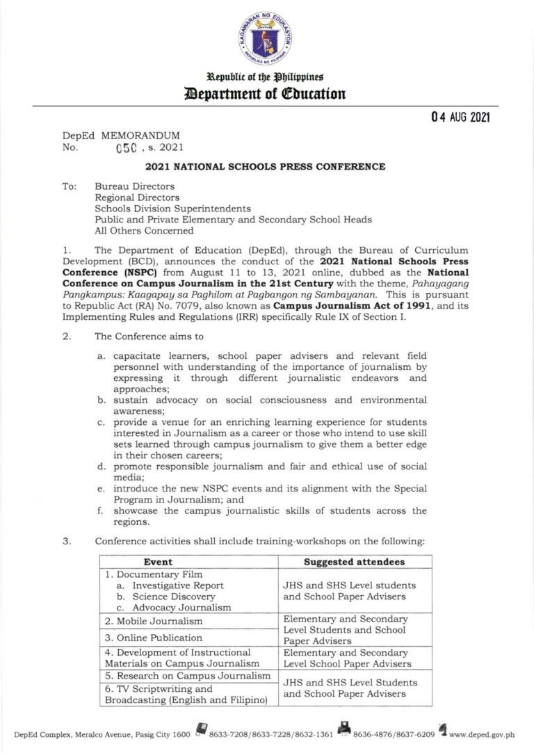 2021 National Schools Press Conference Theme, Schedule and Activities ...