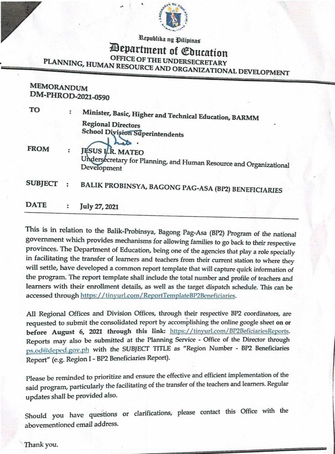 DepEd Balik Probinsya, Bagong Pag-asa (BP2) Program - TeacherPH