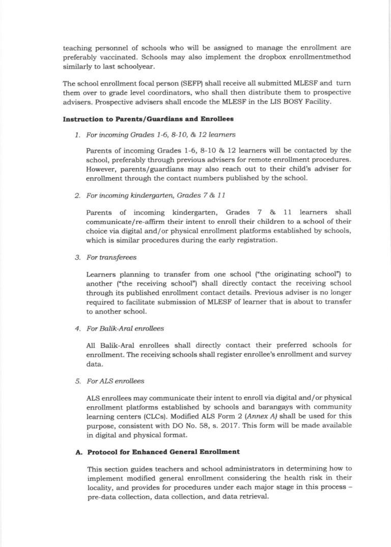 DepEd Enrollment Procedures for School Year 2021-2022 - TeacherPH