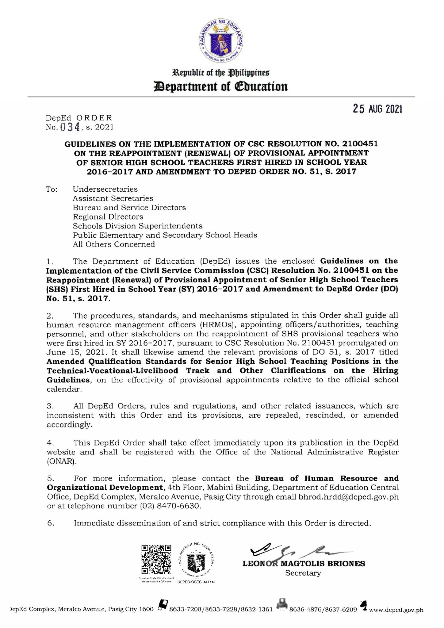 DepEd Guidelines on the Renewal of Provisional Appointment of Senior ...