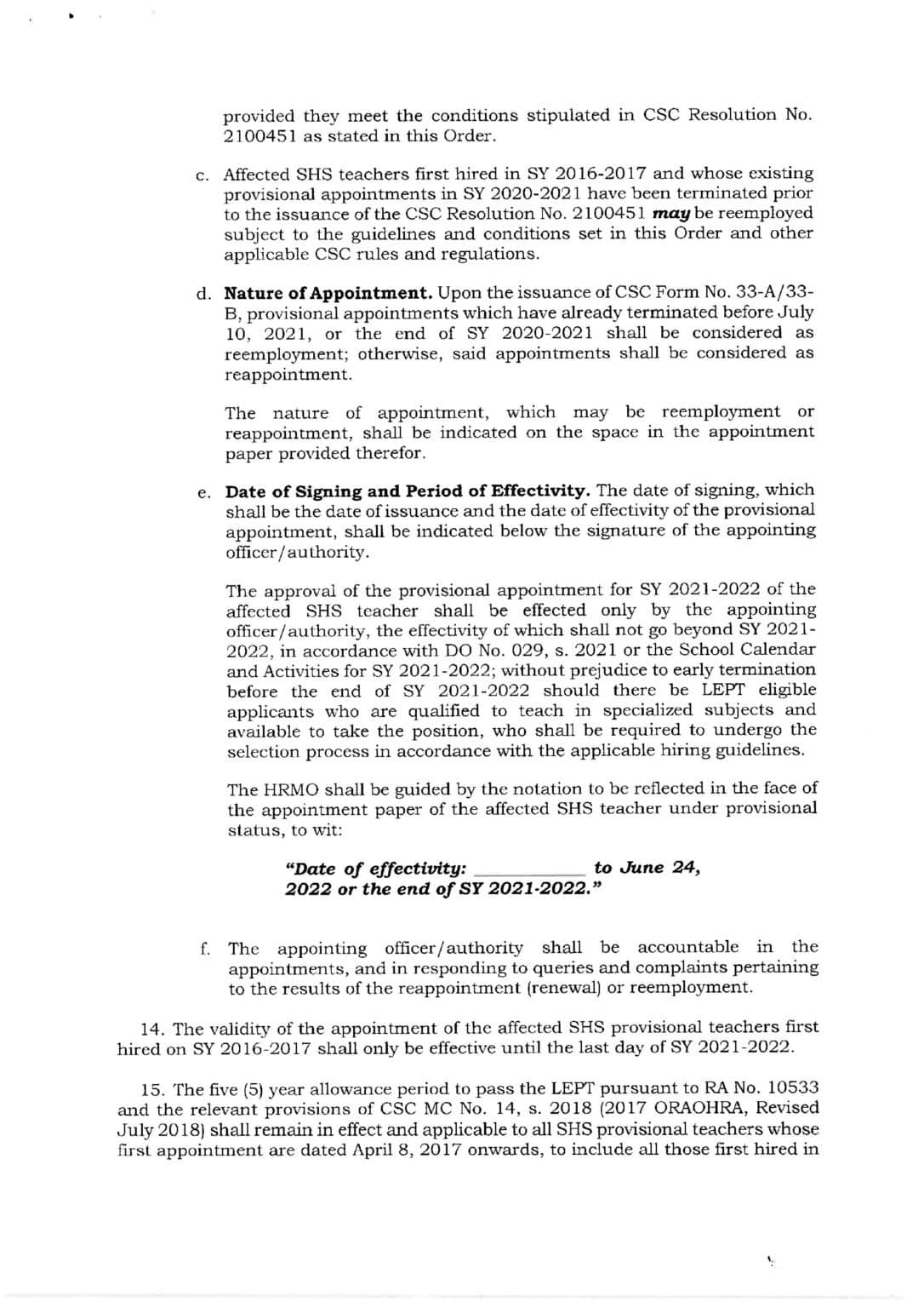 DepEd Guidelines on the Renewal of Provisional Appointment of Senior ...