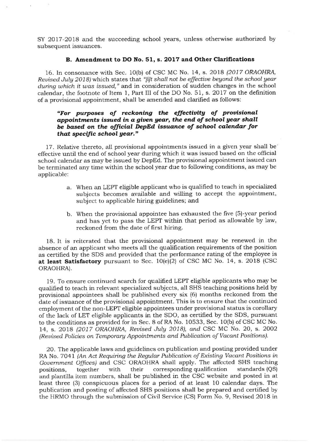 DepEd Guidelines on the Renewal of Provisional Appointment of Senior ...