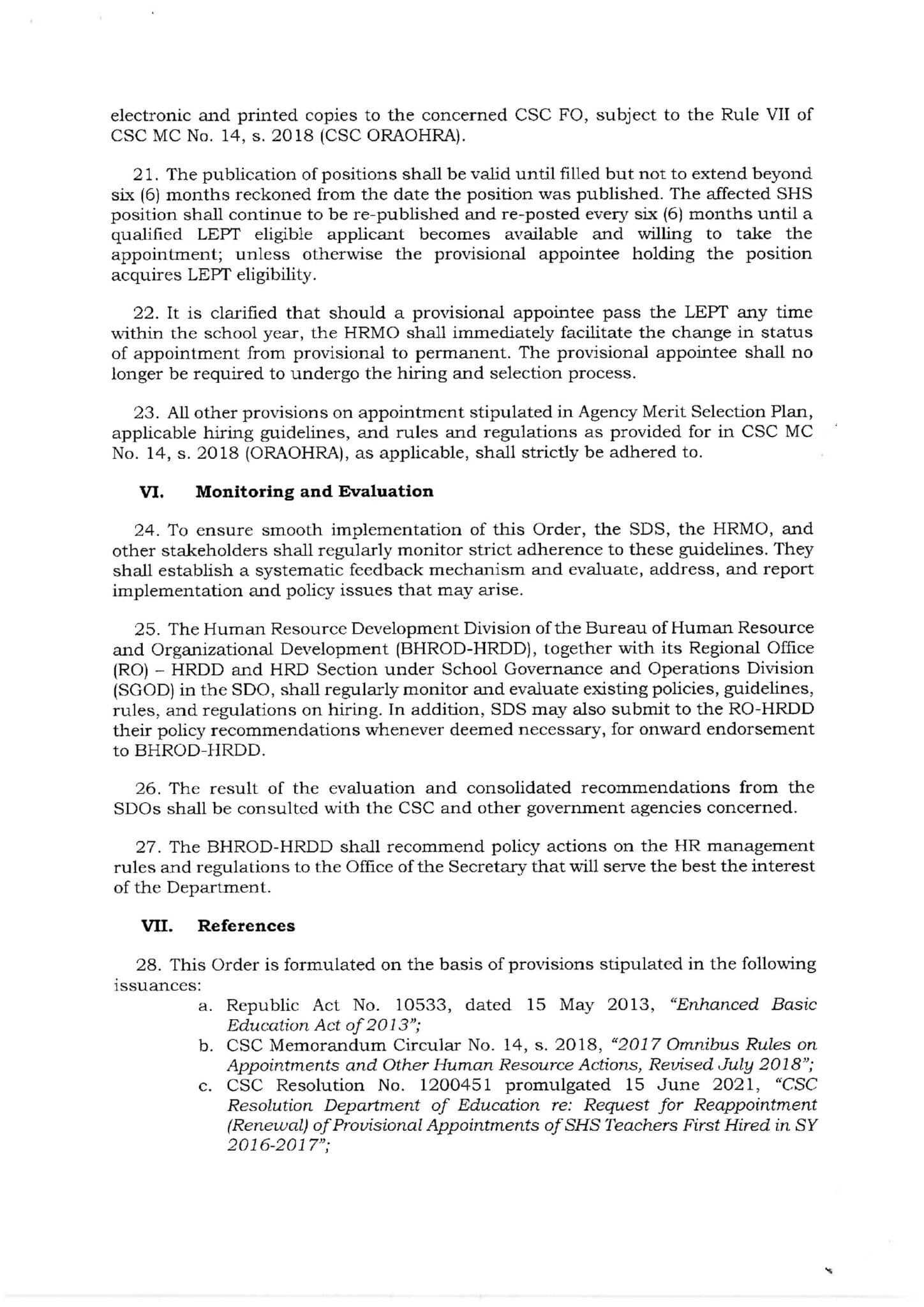 DepEd Guidelines on the Renewal of Provisional Appointment of Senior ...