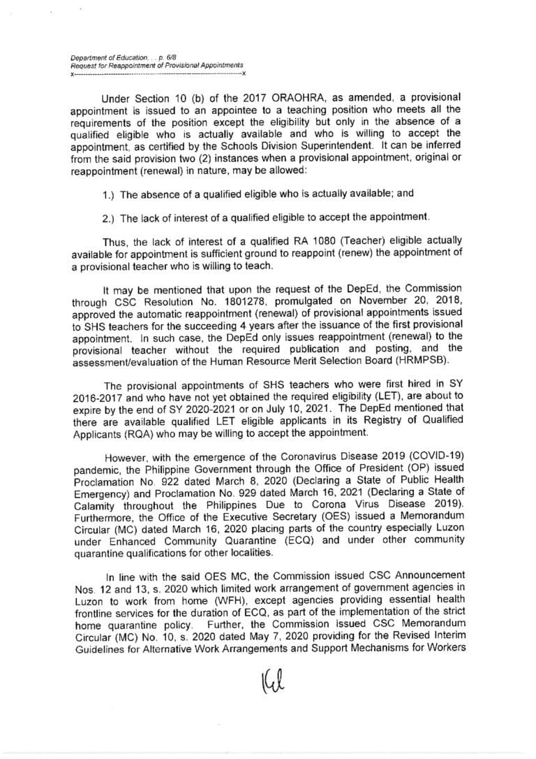 DepEd Guidelines on the Renewal of Provisional Appointment of Senior ...