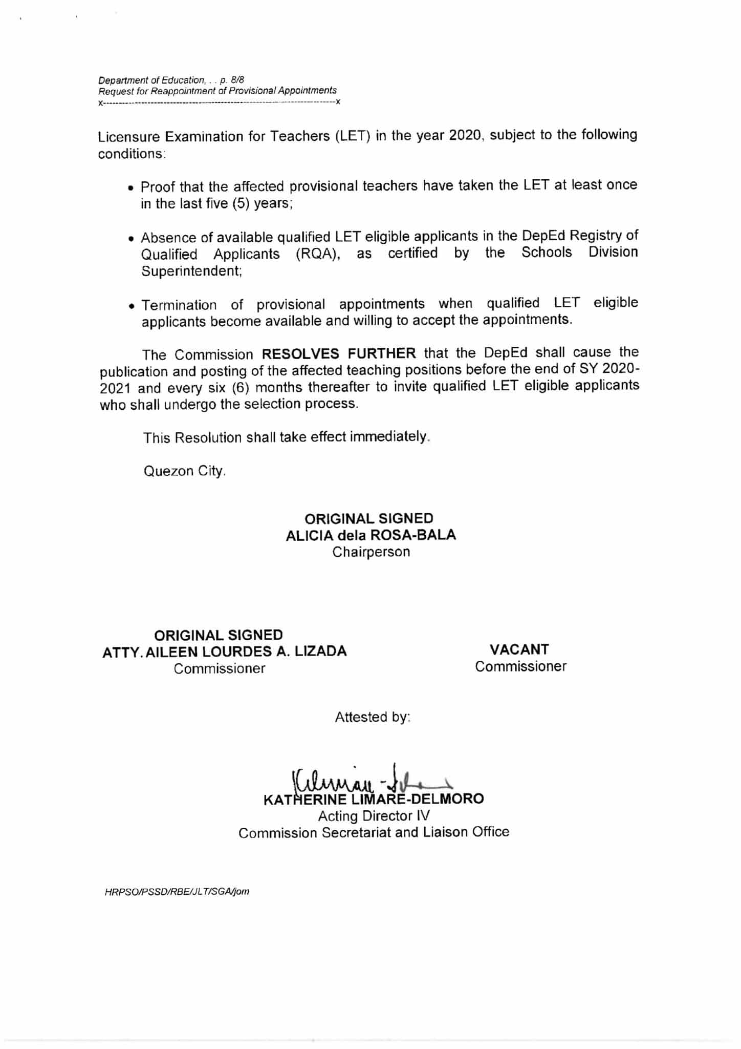 DepEd Guidelines on the Renewal of Provisional Appointment of Senior ...