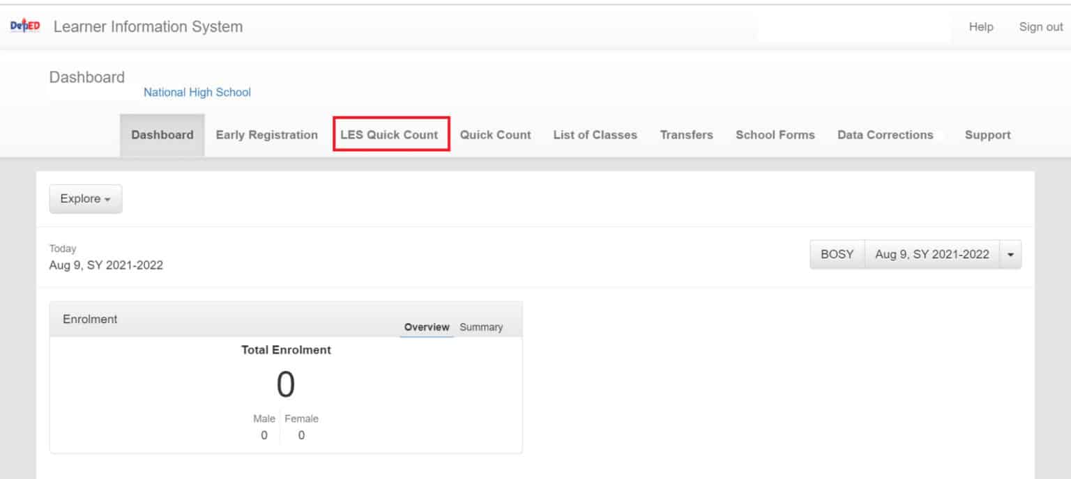 DepEd LIS Learner Enrollment Survey (LES) Quick Count Facility for ...