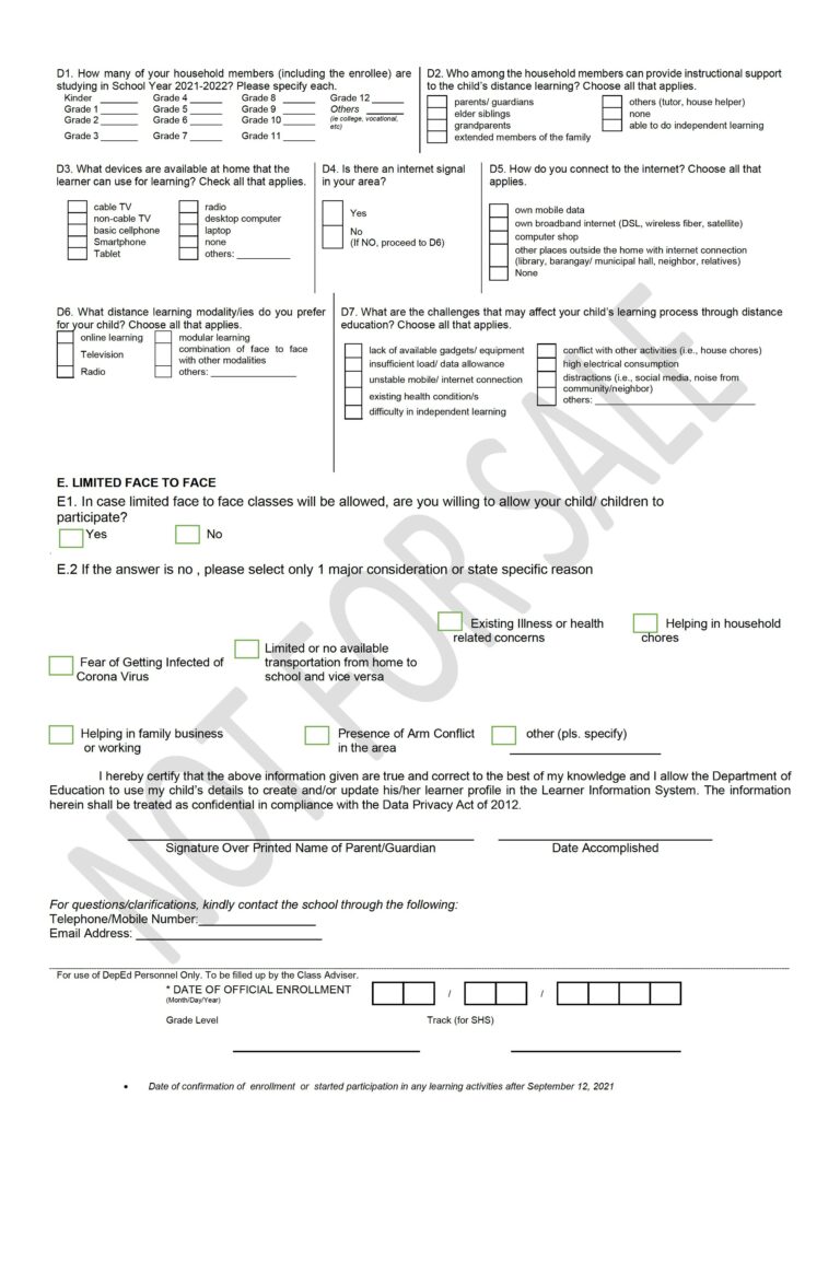 DepEd Modified Learner Enrollment and Survey Form (MLESF) for SY 2021 ...