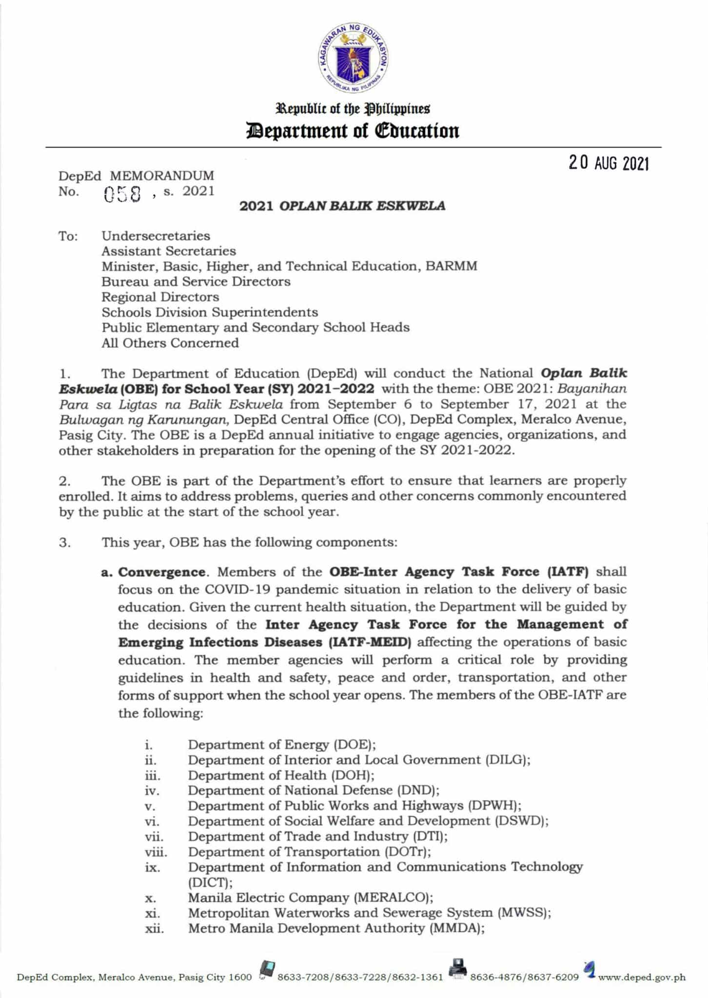 2021 National Oplan Balik Eskwela (OBE) for SY 2021-2022 - TeacherPH