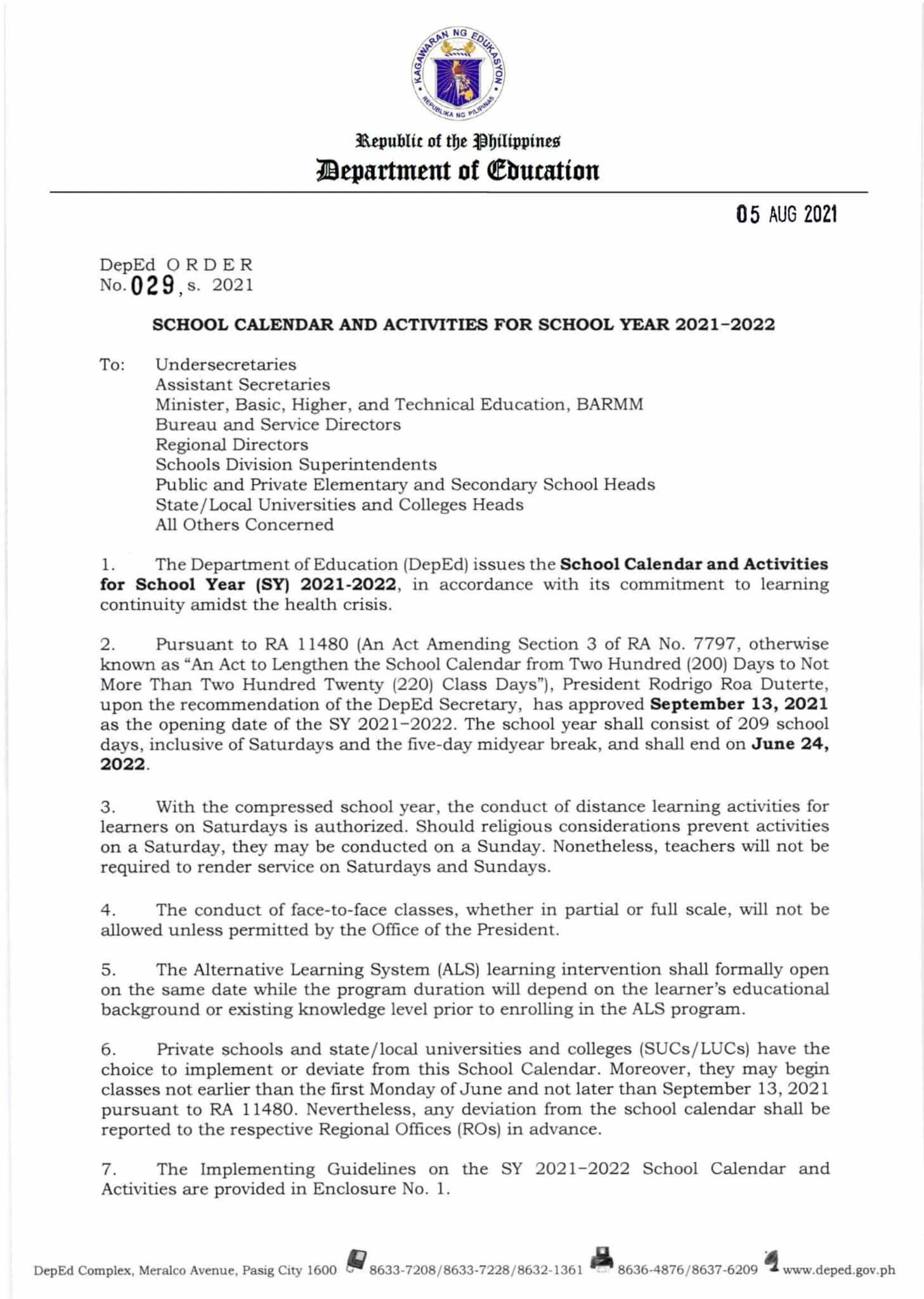 DepEd School Calendar and Activities for School Year 2021-2022 - TeacherPH
