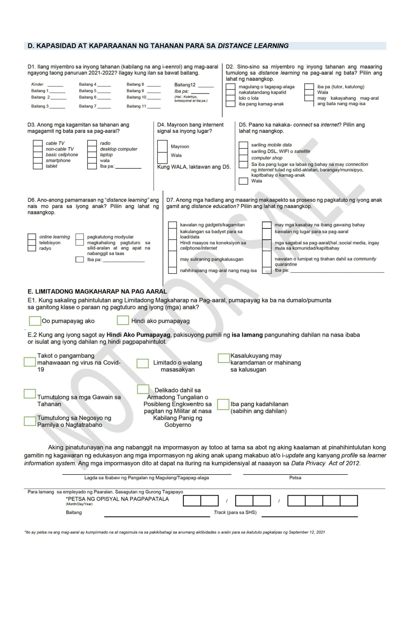 DepEd Modified Learner Enrollment and Survey Form (MLESF) for SY 2021 ...