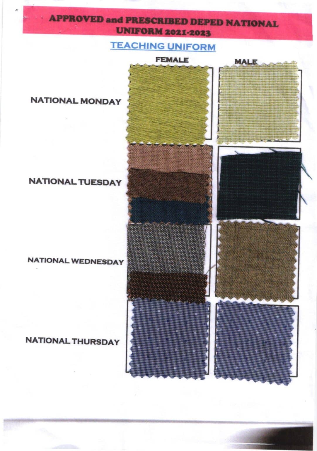 Official DepEd New National Uniform Swatches for Teaching and Non ...