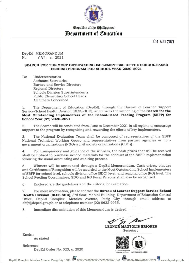 Search for the Most Outstanding Implementers of the School-Based ...