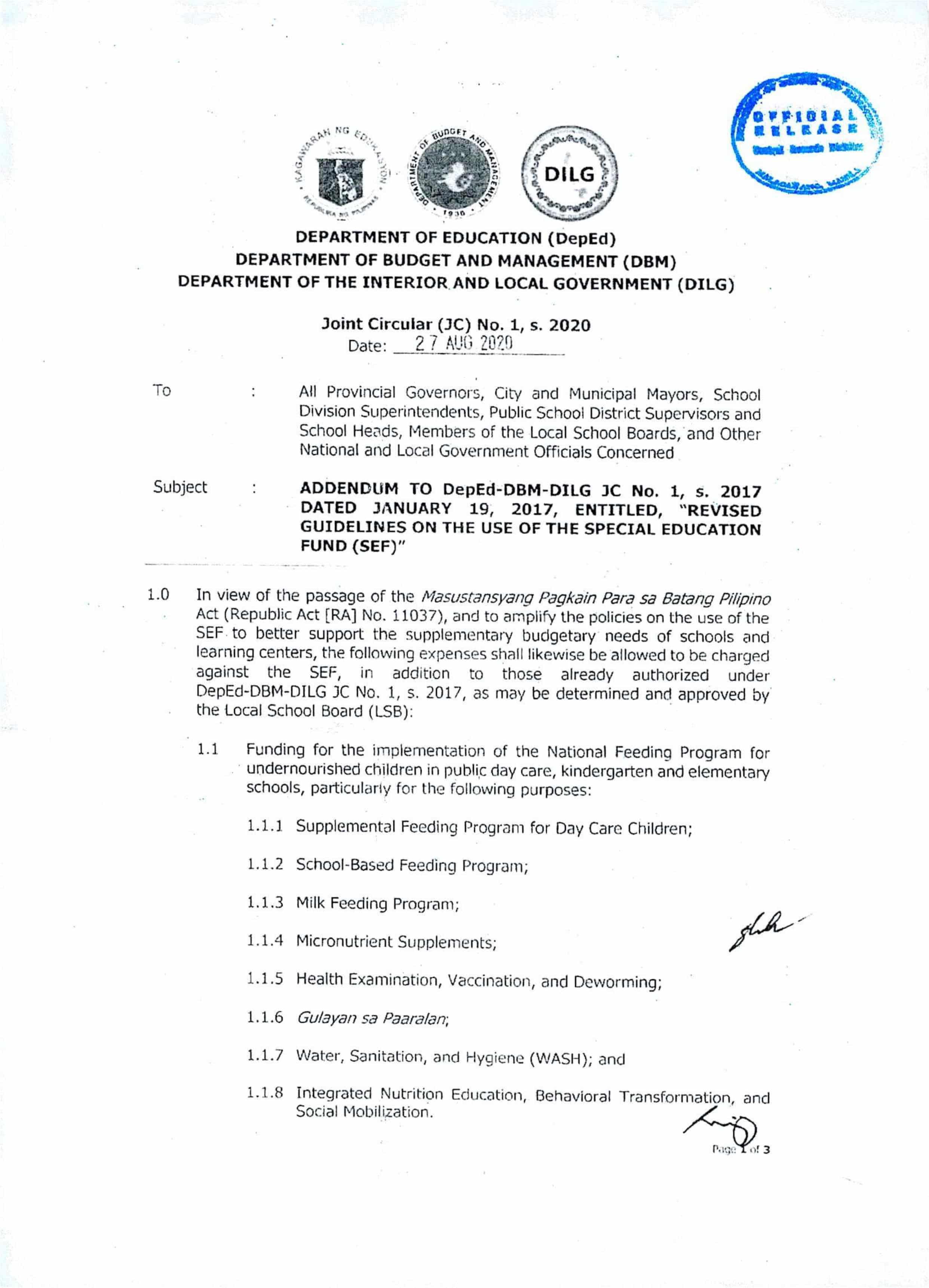2020 Revised Guidelines On The Use Of The Special Education Fund SEF