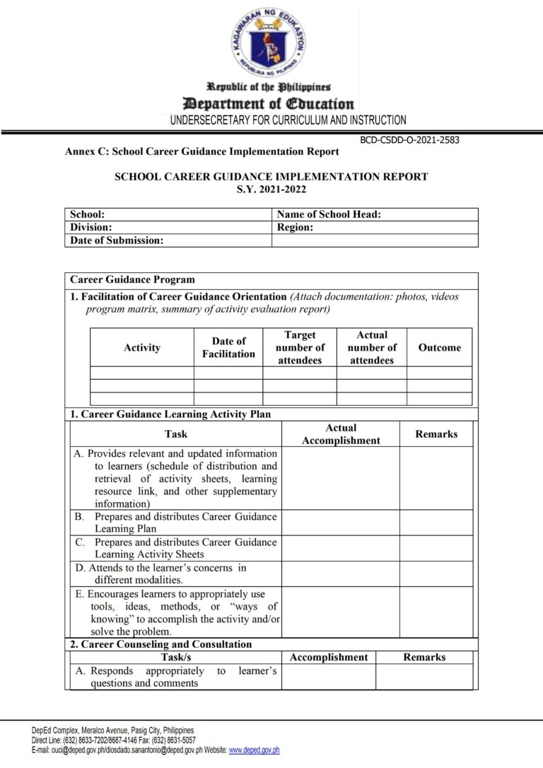 DepEd School Career Guidance Implementation Report Form - TeacherPH DepEd School Career Guidance Implementation Report Form - TeacherPH