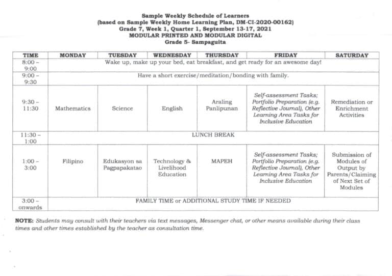 DepEd General Guidelines on Class and Teacher Programs/Schedules ...