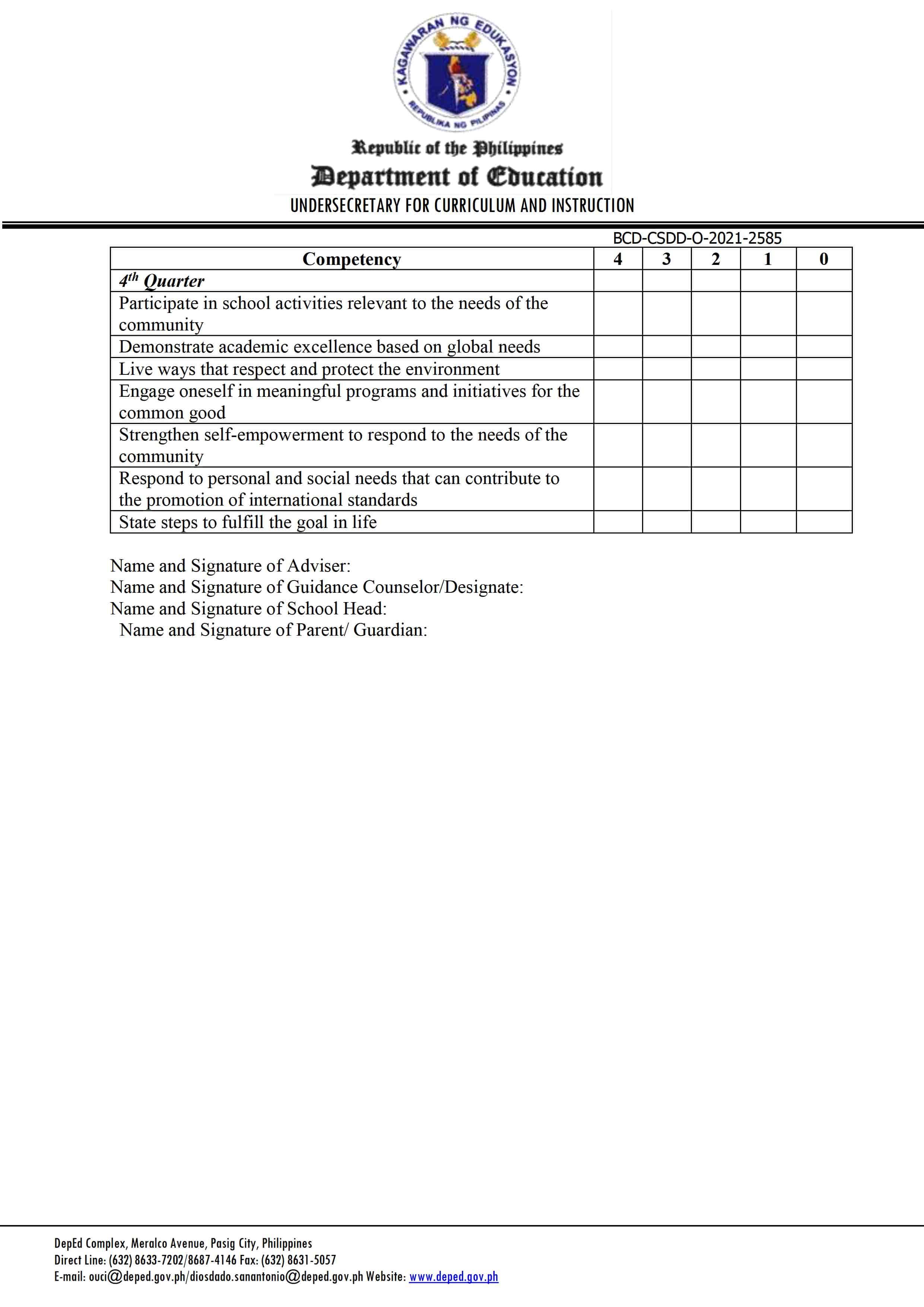 Homeroom Guidance Learner S Development Assessment Form Paano I Fill
