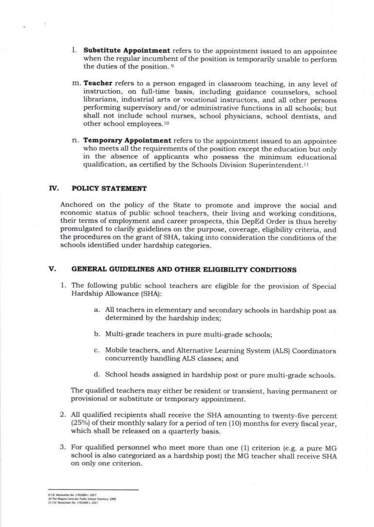 Deped Guidelines On The Grant Of Special Hardship Allowance For Public