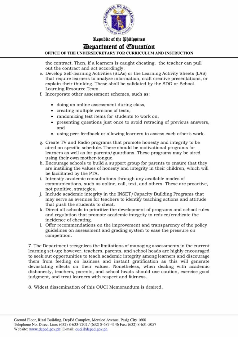 DepEd Memorandum on Promoting Academic Honesty - TeacherPH