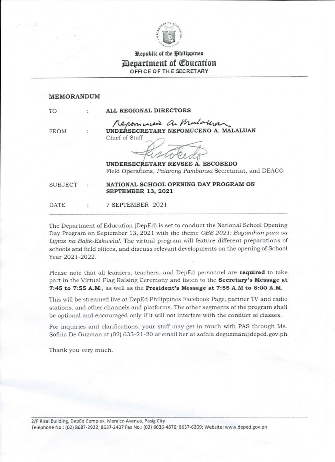 DepEd National School Opening Day Program on September 13, 2021 - TeacherPH