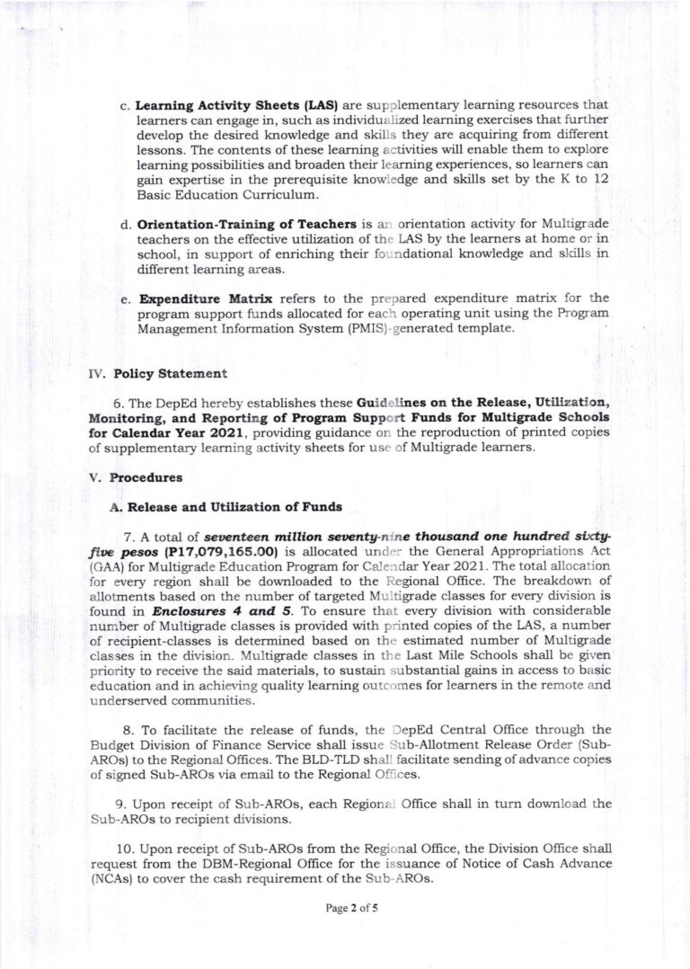 Reproduction of Learning Activity Sheets for Multigrade Schools - TeacherPH