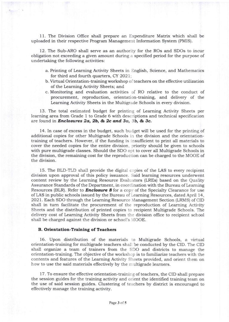 Reproduction of Learning Activity Sheets for Multigrade Schools - TeacherPH