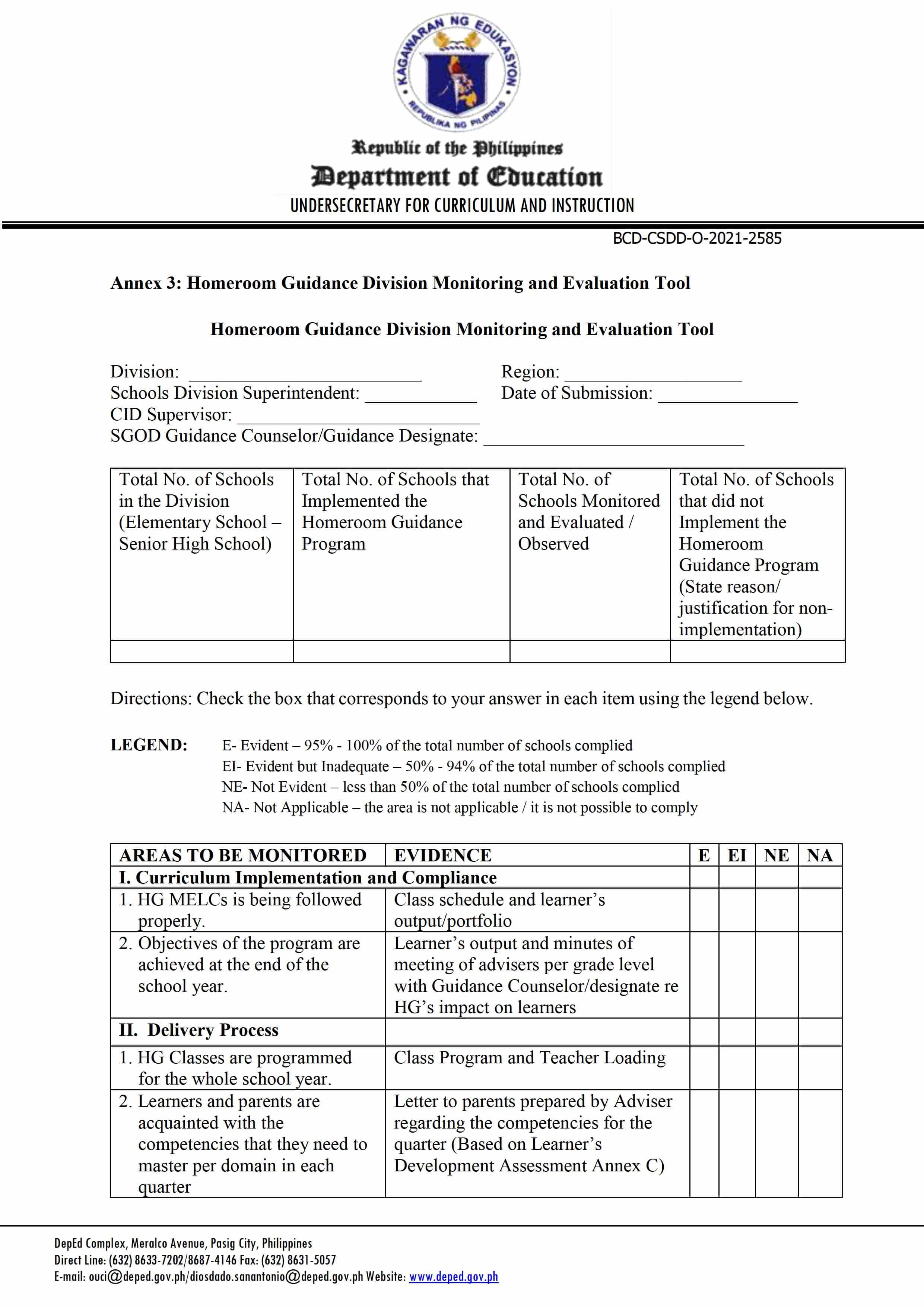 Deped Kindergarten Homeroom Guidance Learners Development Assessment