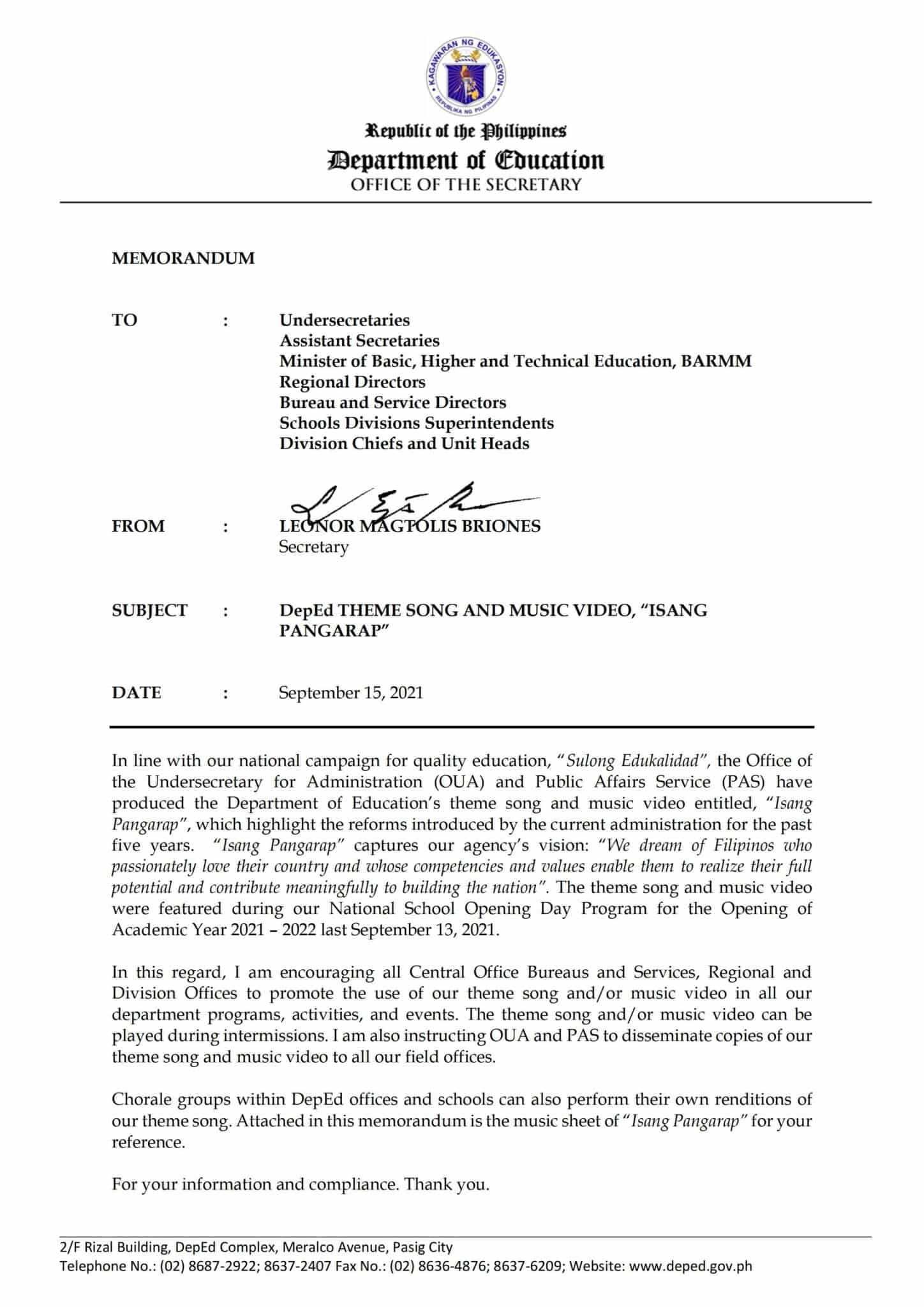 DepEd Theme Song and Music Video, “Isang Pangarap” - TeacherPH