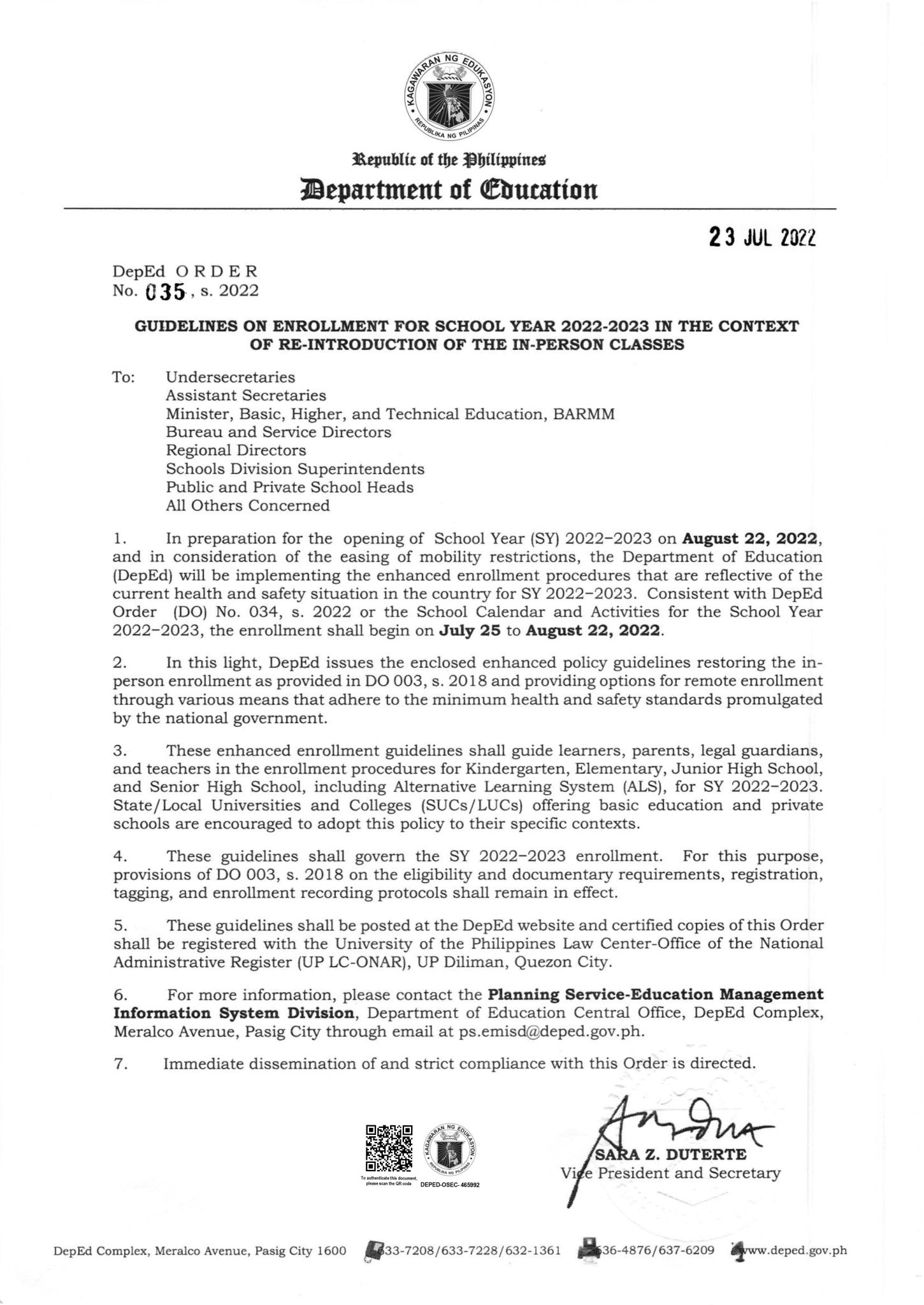 DepEd Enrollment Guidelines for School Year 2022-2023 - TeacherPH