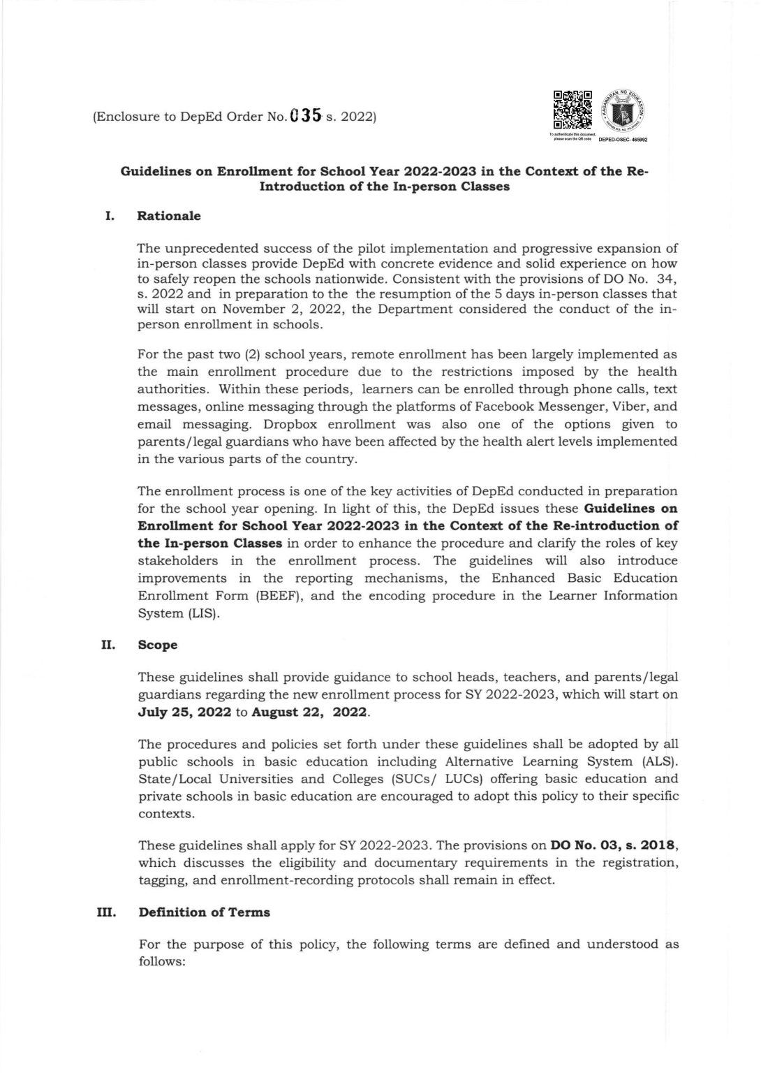 DepEd Enrollment Guidelines for School Year 2022-2023 - TeacherPH