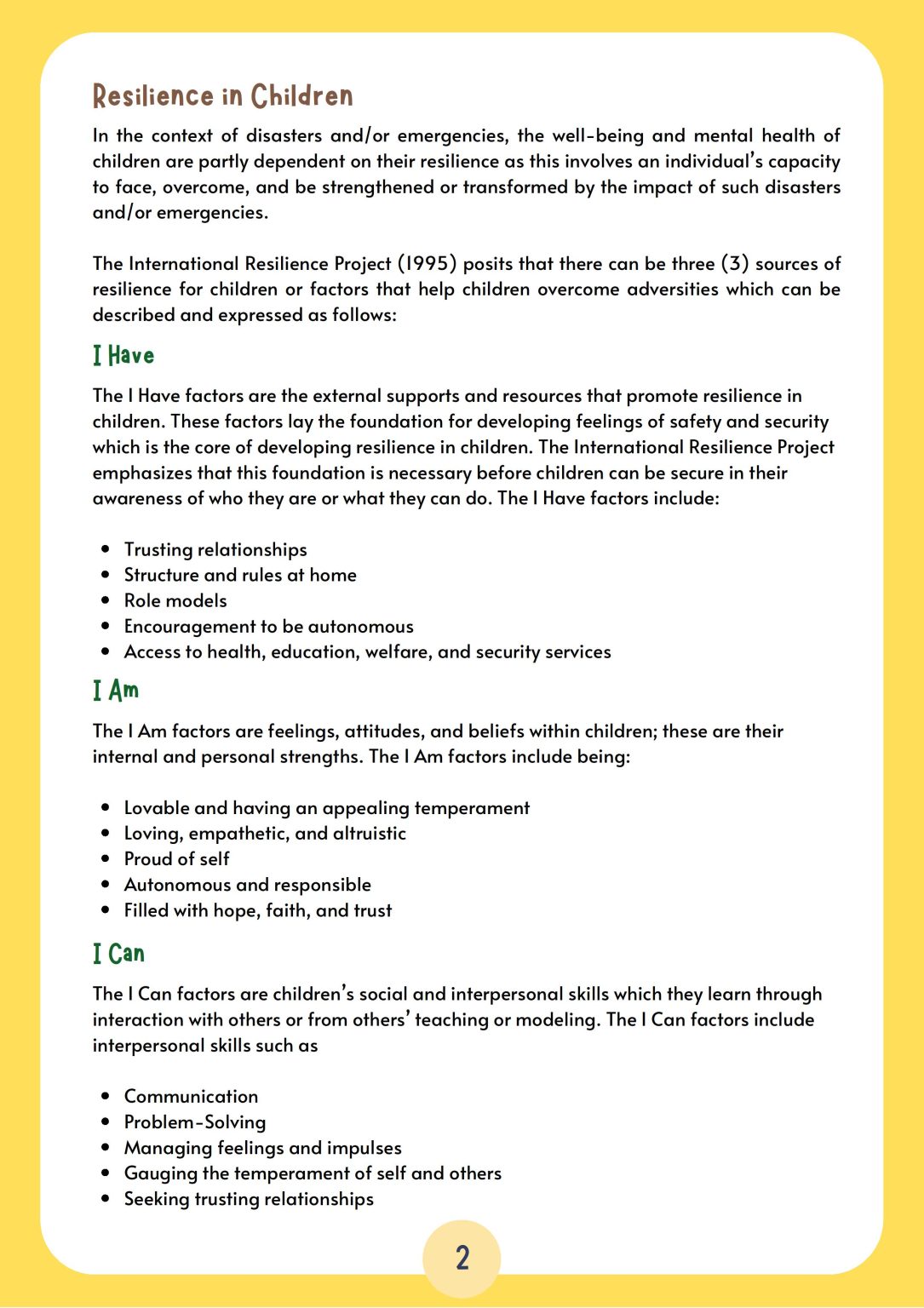 Handouts on the Conduct and Facilitation of Psychosocial Support ...