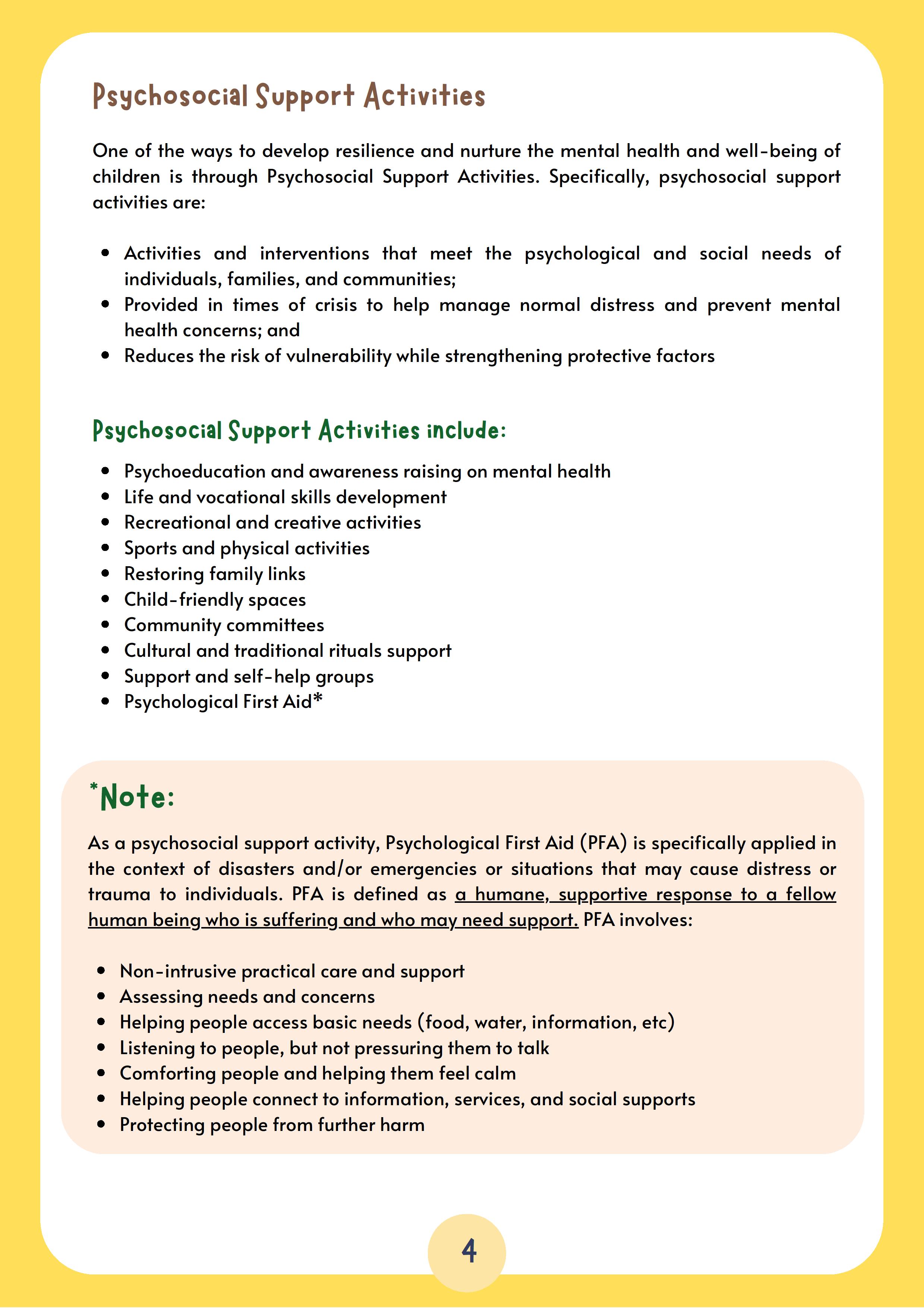 Handouts On The Conduct And Facilitation Of Psychosocial Support Handouts On The Conduct And Facilitation Of Psychosocial Support